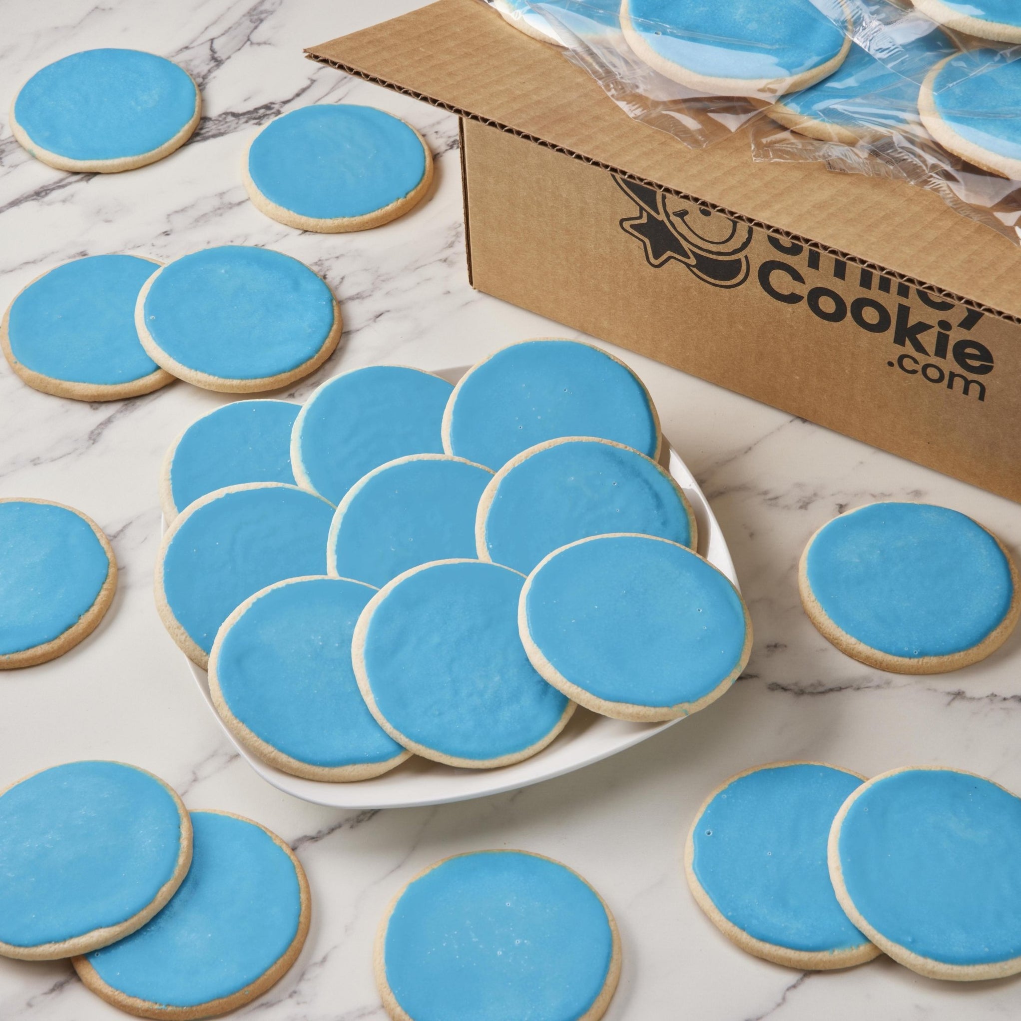 Classic Round Blue Iced Cookies — SmileyCookie.com
